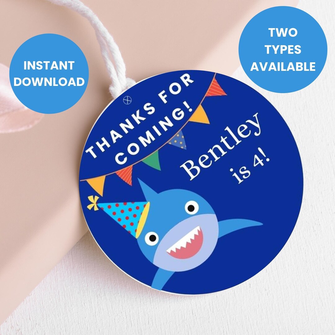 Shark Birthday Favor Tags, Shark Birthday Thank You Tag, Shark Birthday ...
