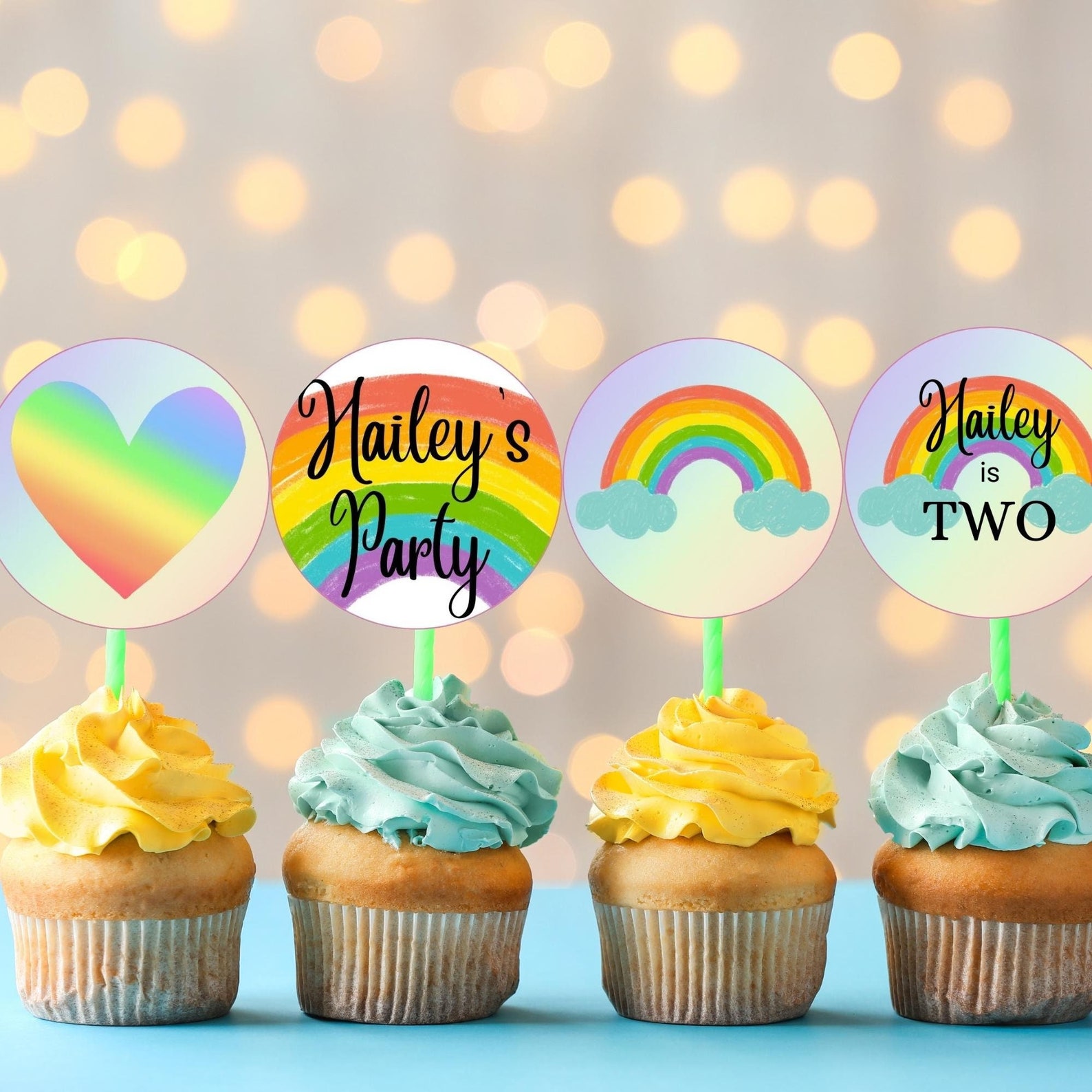 Rainbow Birthday Cupcake Toppers, Rainbow Cupcake Decor, Rainbow Party ...