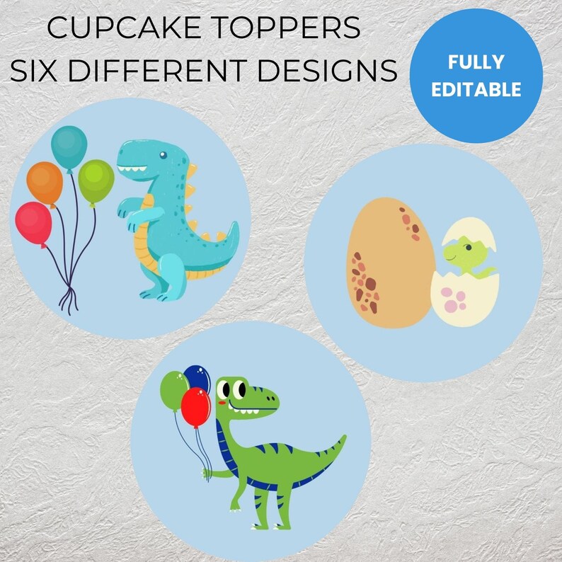 Dinosaur Birthday Cupcake Toppers, Dinosaur Cupcake Toppers, Editable ...