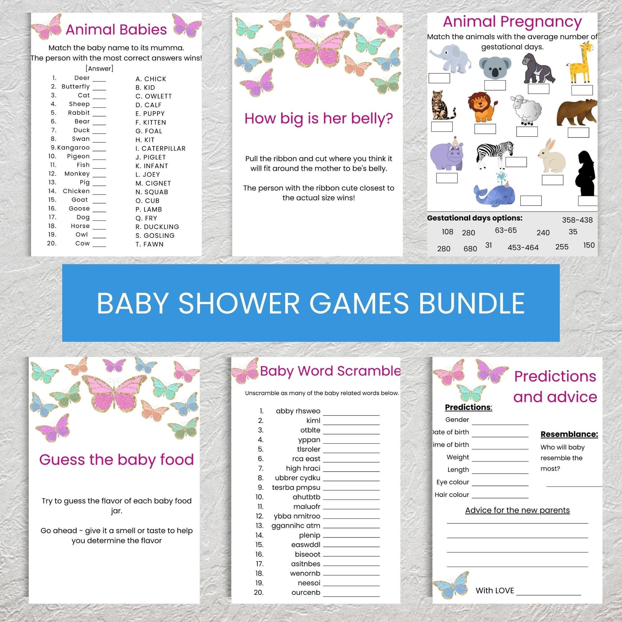 Butterfly Baby Shower Games Bundle, Editable Baby Shower Games Bundle ...