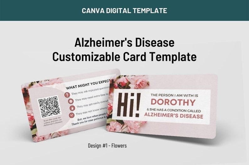 Alzheimer's Disease Card Editable Template for Canva | Dementia ...