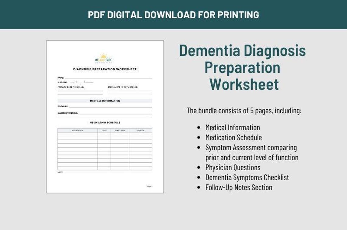 Dementia Diagnosis Doctor Preparation Worksheet Bundle | Symptom ...