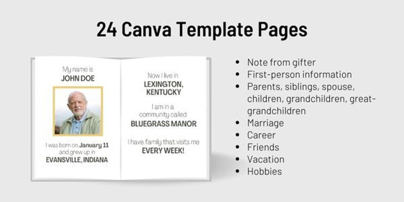 Men's Dementia Memory Book Editable Template for Canva | US Letter Size ...
