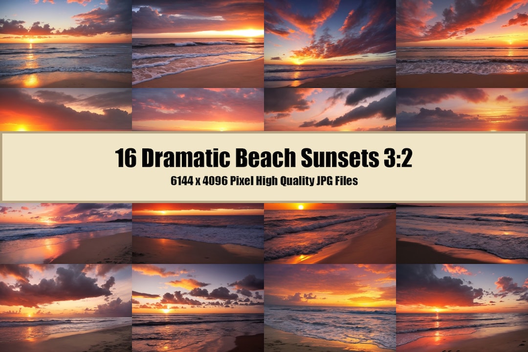 16 Dramatic Beach Sunset Overlays / Backgrounds / Wallpapers 3:2 Aspect ...