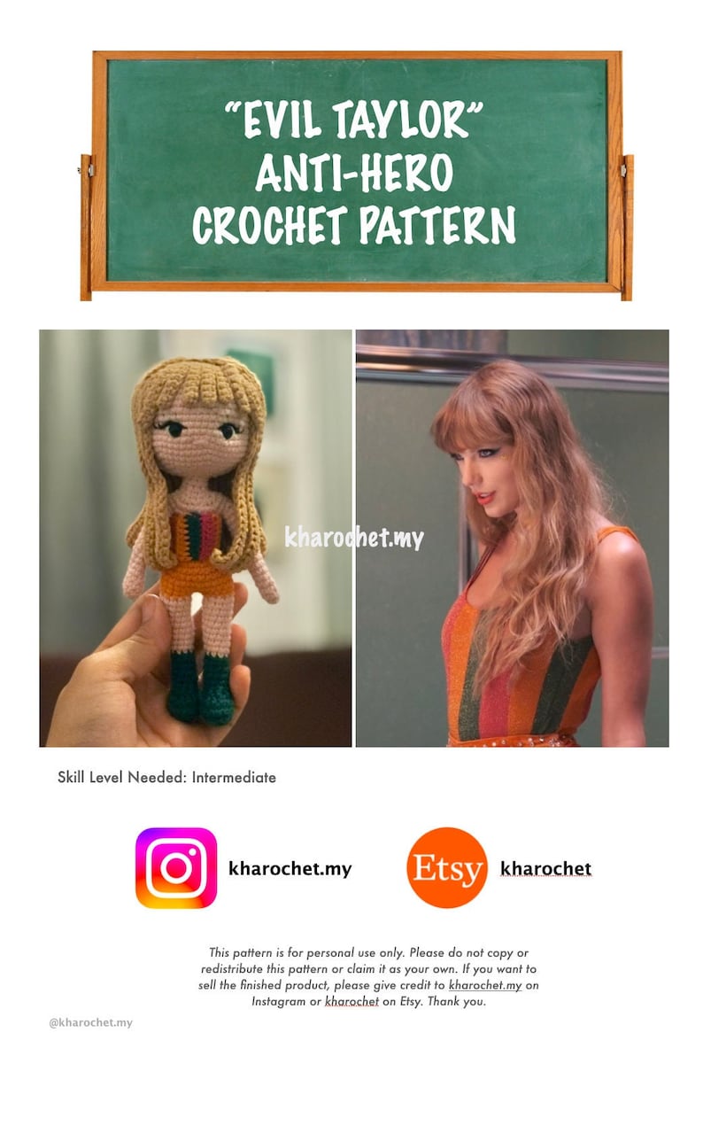 Anti-hero Taylor Swift Crochet Doll Pattern - Etsy