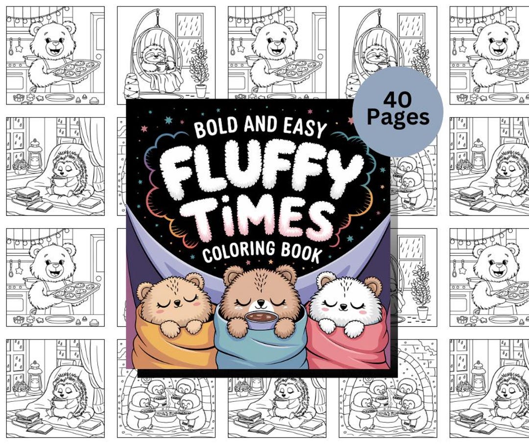 Fluffy Times Cozy Coloring Pages (digital Download) Cute, Bold, and ...