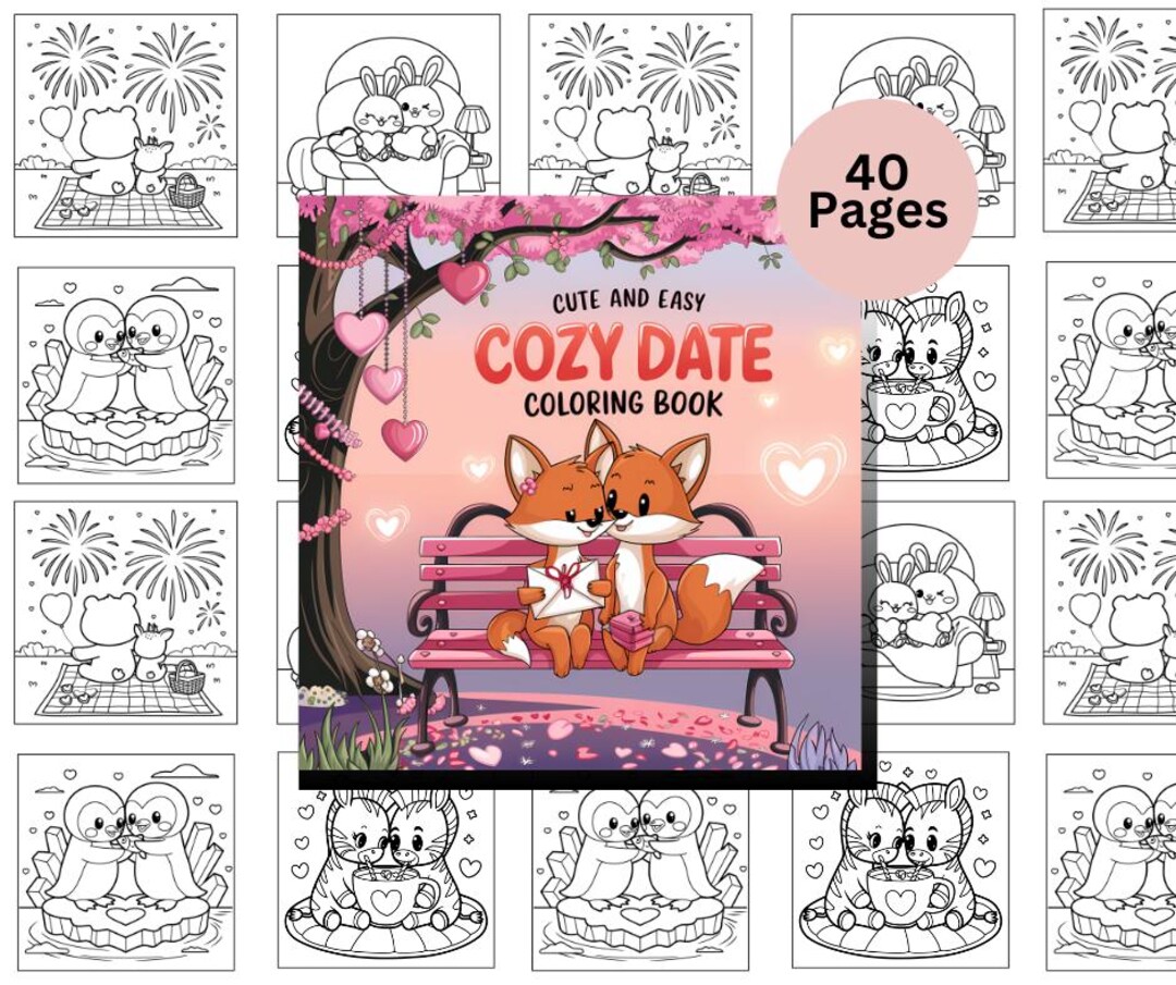 Cozy Date Valentine's Day Coloring Pages (digital Download) Cute, Bold ...