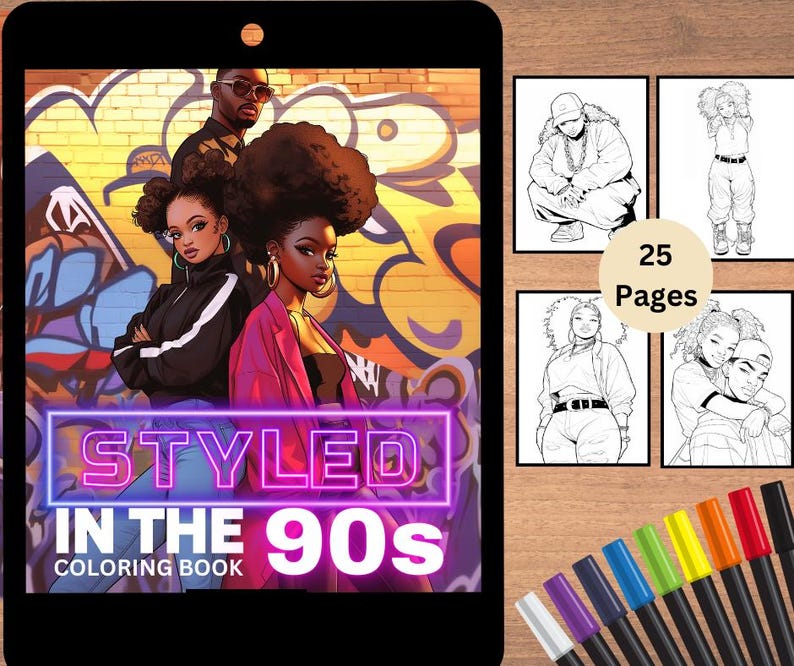 Styled in the 90's Fashion Adult Coloring Pages (digital Download) 25 ...