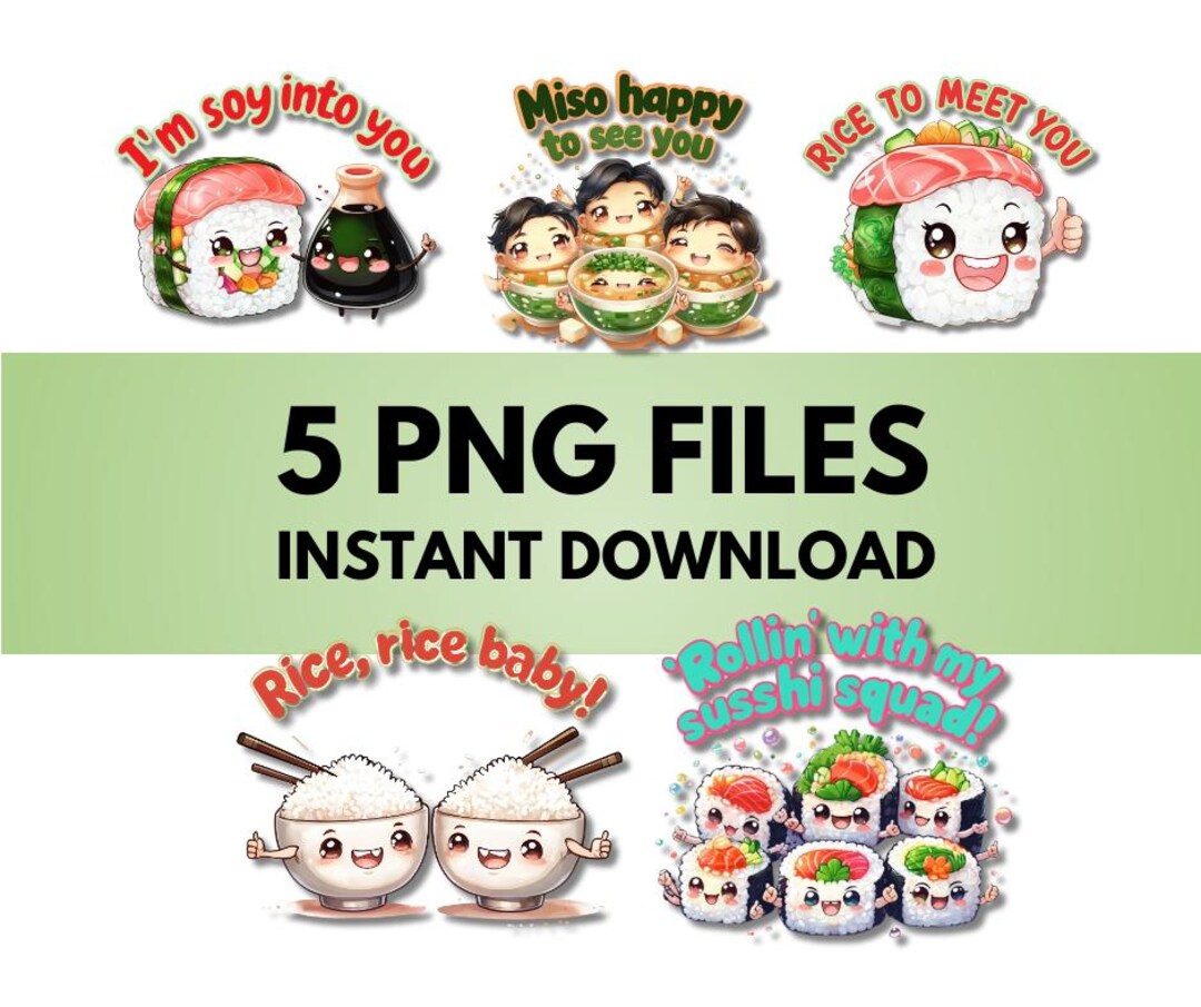 5 Cute and Funny Sushi Chibi Clipart Kawaii Clipart Chopsticks High ...