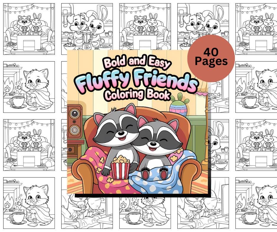 Cozy Fluffy Friends Coloring Pages for Adults (digital Download) Bold ...