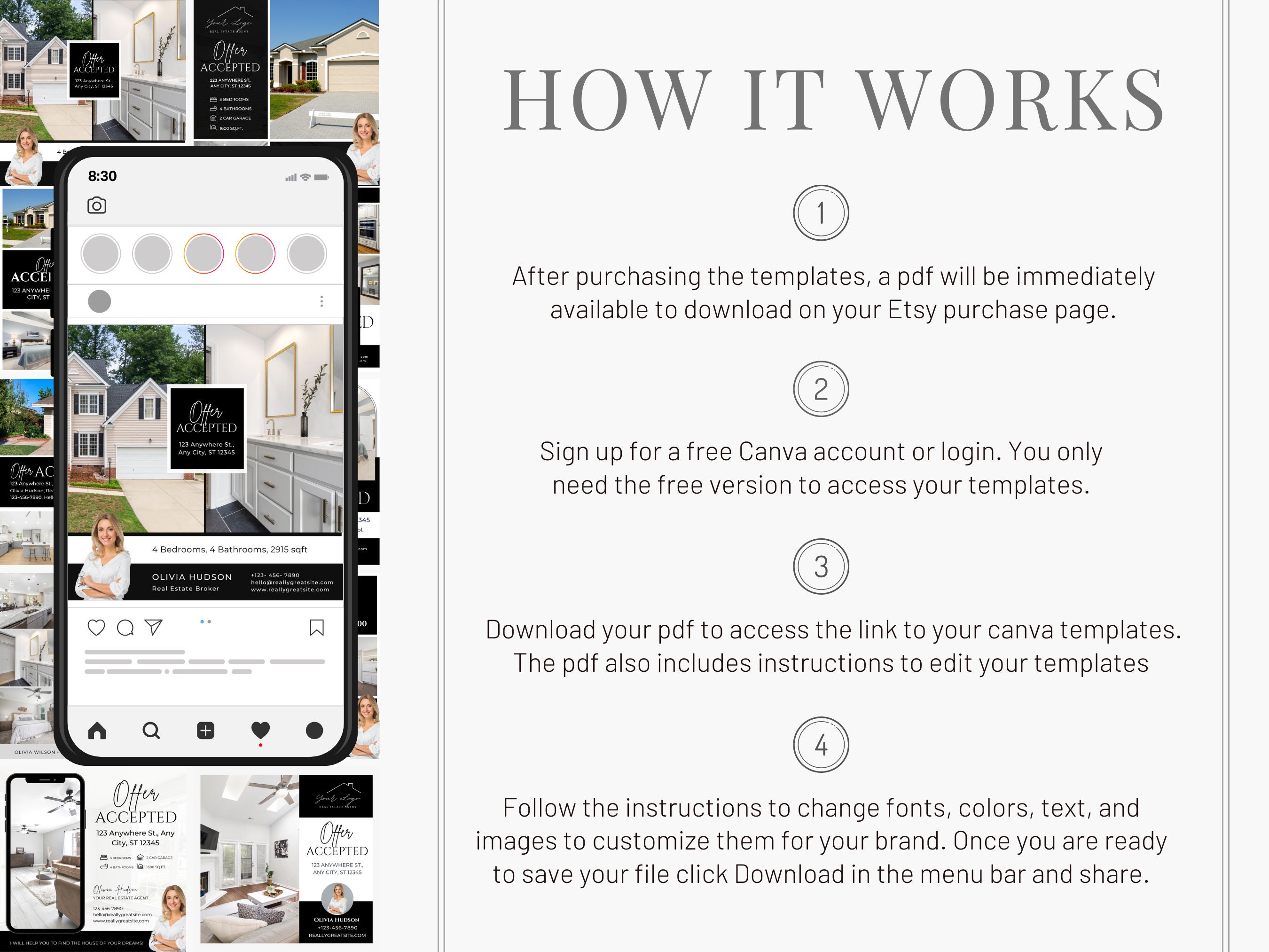 Realtor Instagram Templates | Offer Accepted Posts (canva, Digital ...