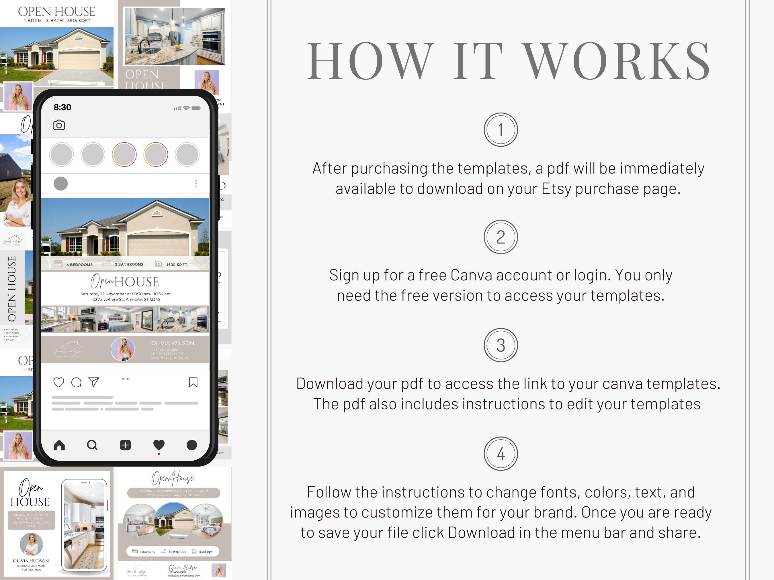 Realtor Open House Instagram Post Templates: Real Estate Marketing ...