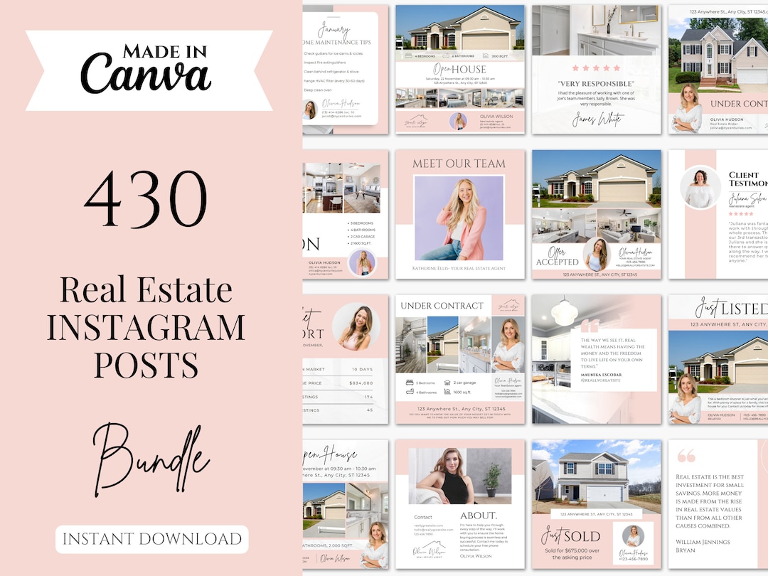 430 Pink Real Estate Social Media Posts Bundle | Real Estate Social ...