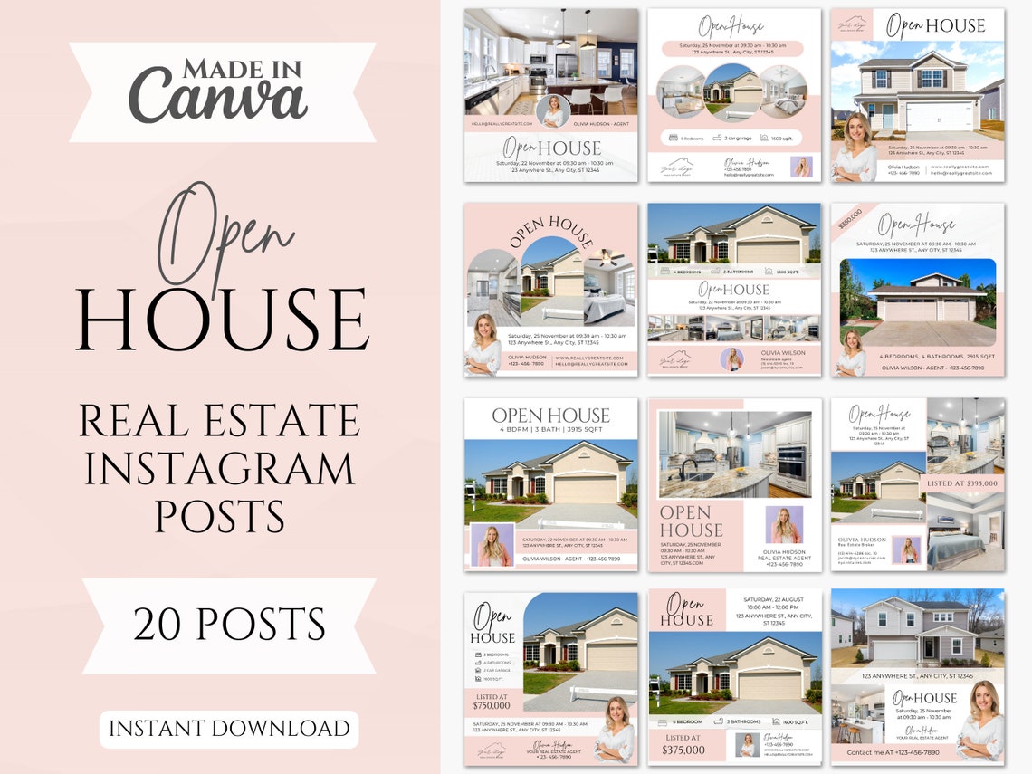 20 Pink Open House Instagram Posts | Social Media Post Templates | Open ...