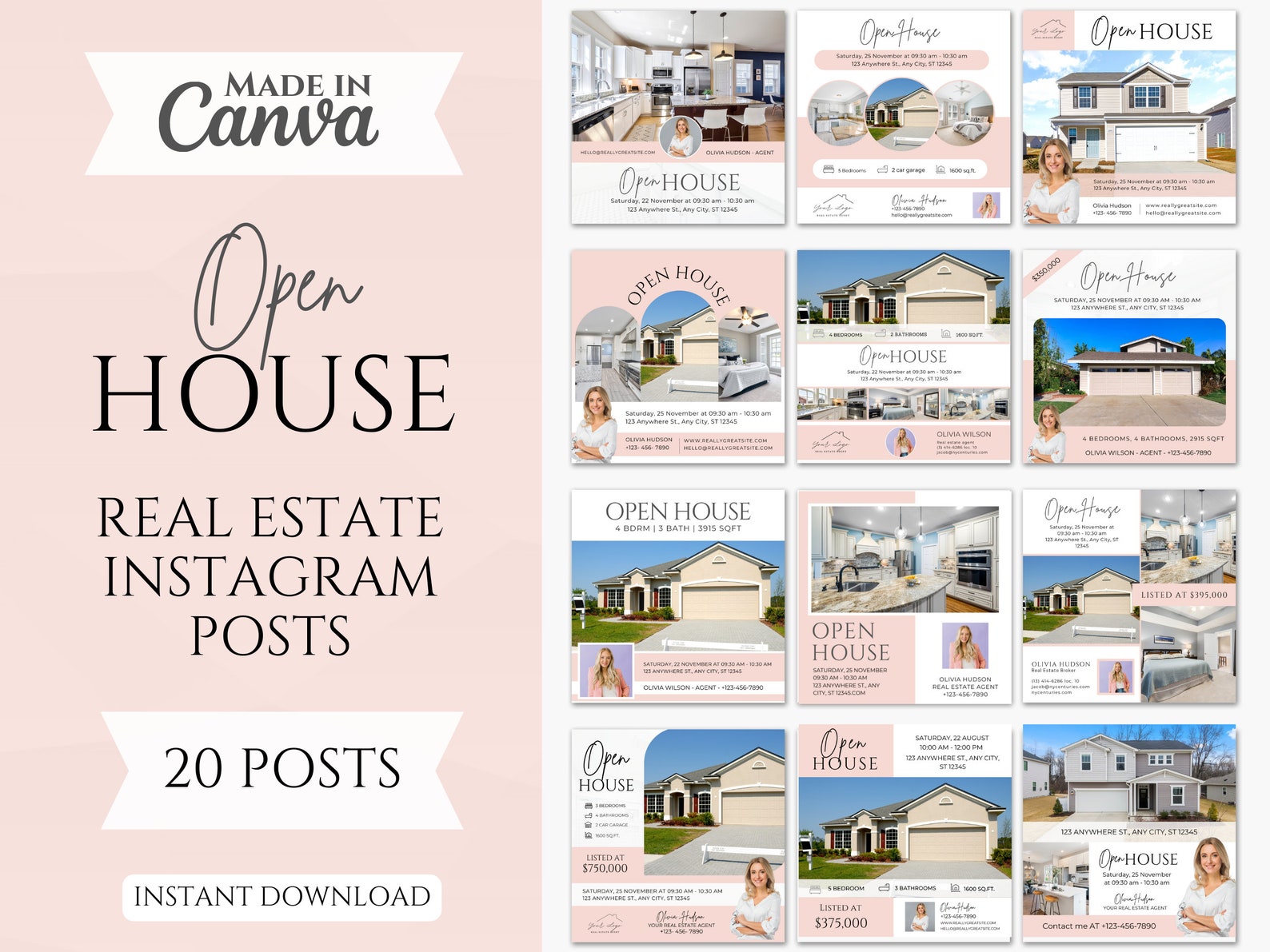 20 Pink Open House Instagram Posts | Social Media Post Templates | Open ...