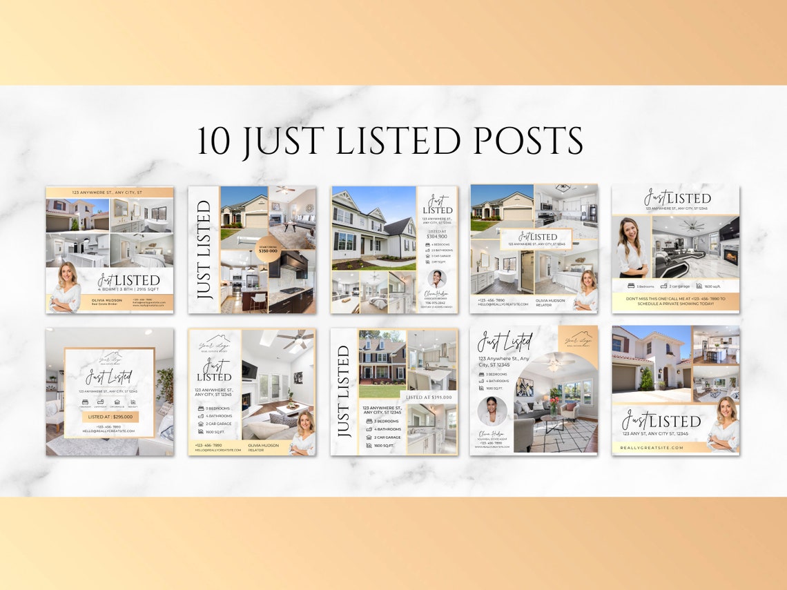 60 Marble and Gold Real Estate Social Media Listing Update Posts Real ...