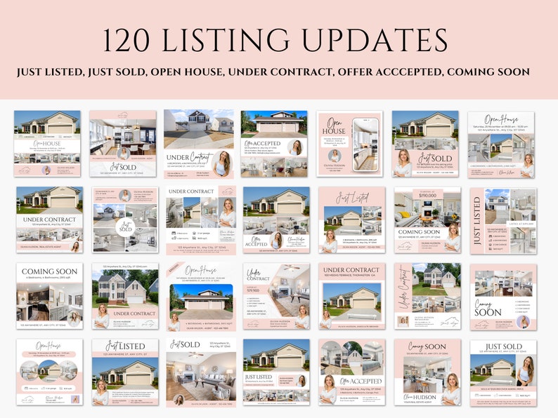 430 Pink Real Estate Social Media Posts Bundle | Real Estate Social ...