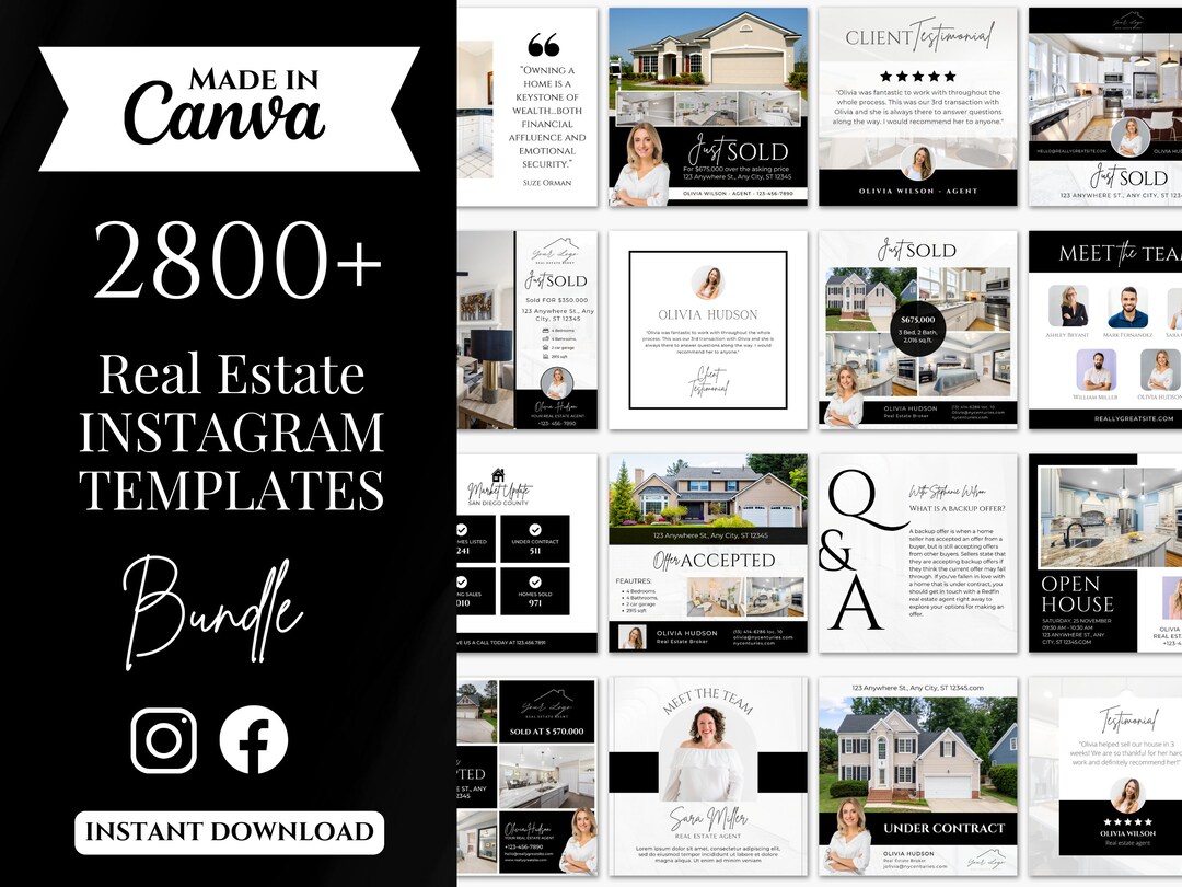 2800 Real Estate Instagram Bundle Real Estate Social Media Templates ...