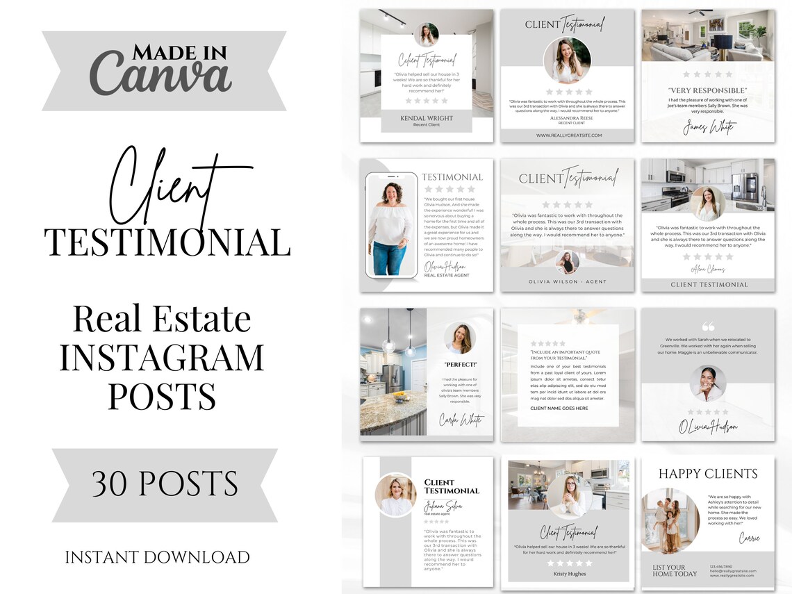 30 Client Testimonial Instagram Posts Client Reviews Template Real ...