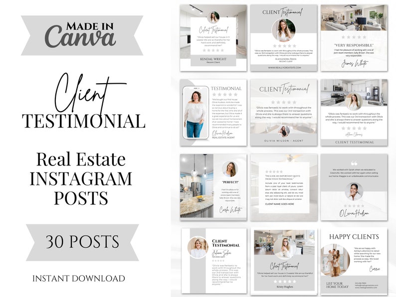 30 Client Testimonial Instagram Posts | Client Reviews Template | Real ...