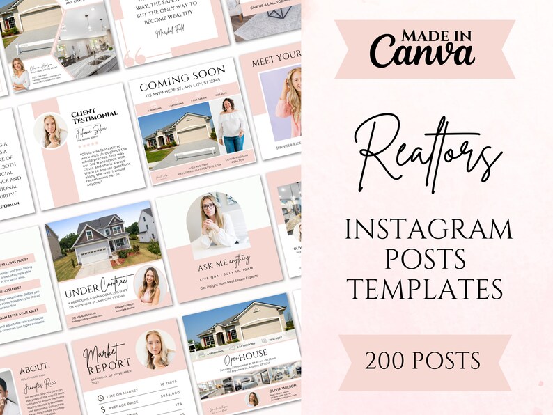 Pink Real Estate Instagram Post Templates | Realtor Instagram Template ...