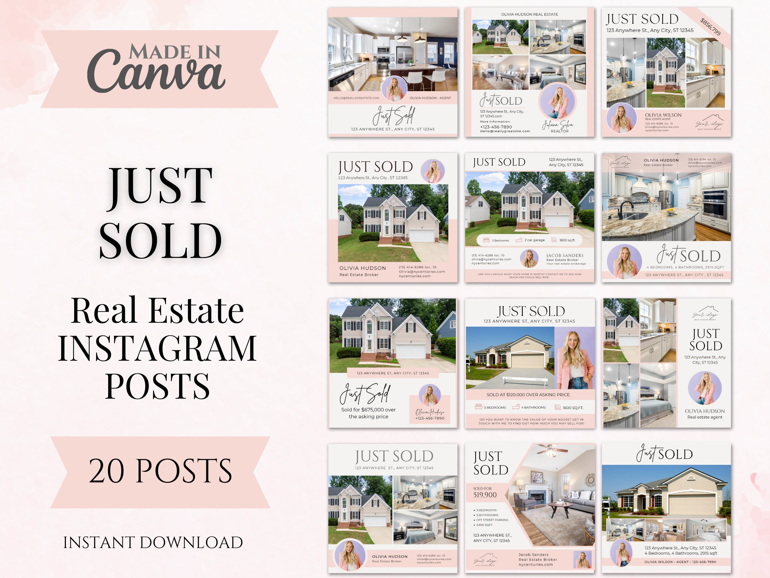 Real Estate Instagram Post Templates: Pink Just Sold Design (canva) - Etsy