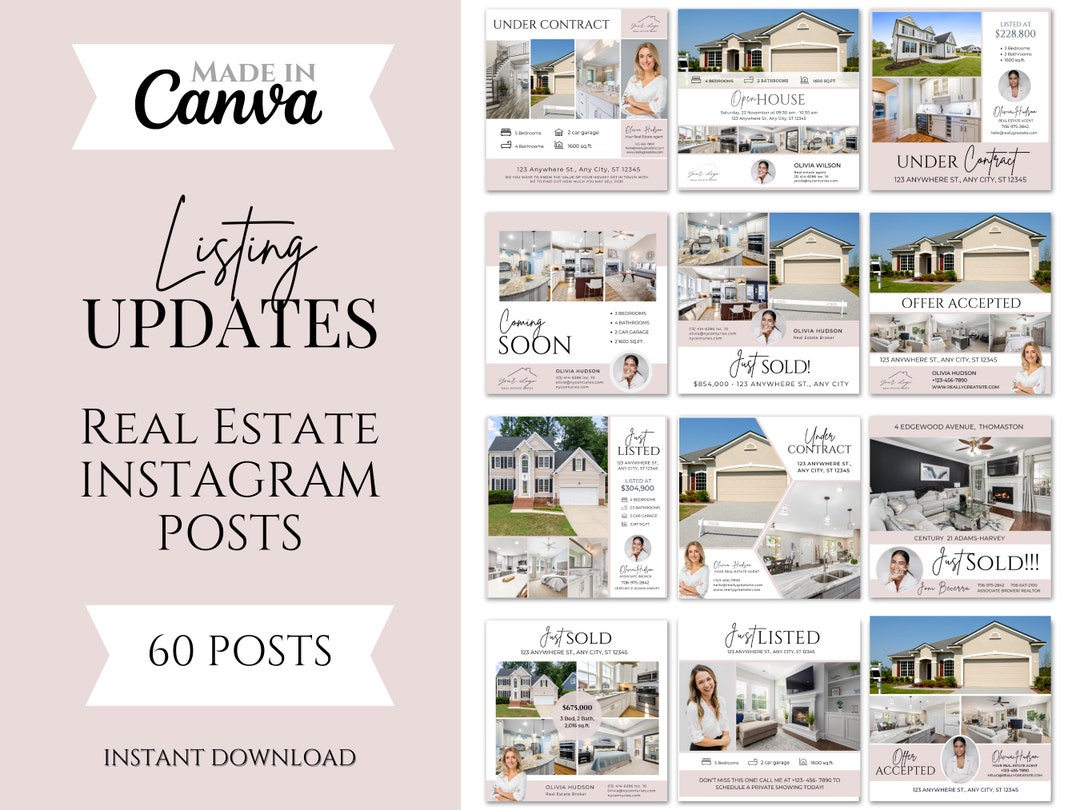 Real Estate Instagram Post Templates: 60 Listing Updates (canva) - Etsy