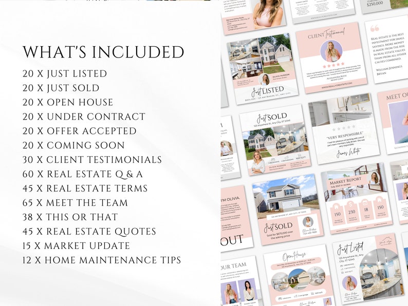 430 Pink Real Estate Social Media Posts Bundle | Real Estate Social ...