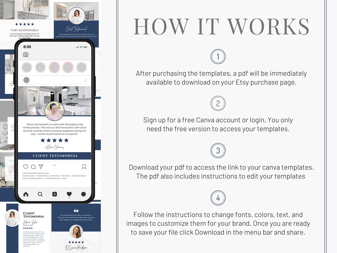 Real Estate Client Testimonial Instagram Posts: Blue & White Canva ...