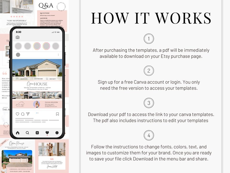 Real Estate Instagram Posts | Pink Realtor Canva Templates (430) - Etsy