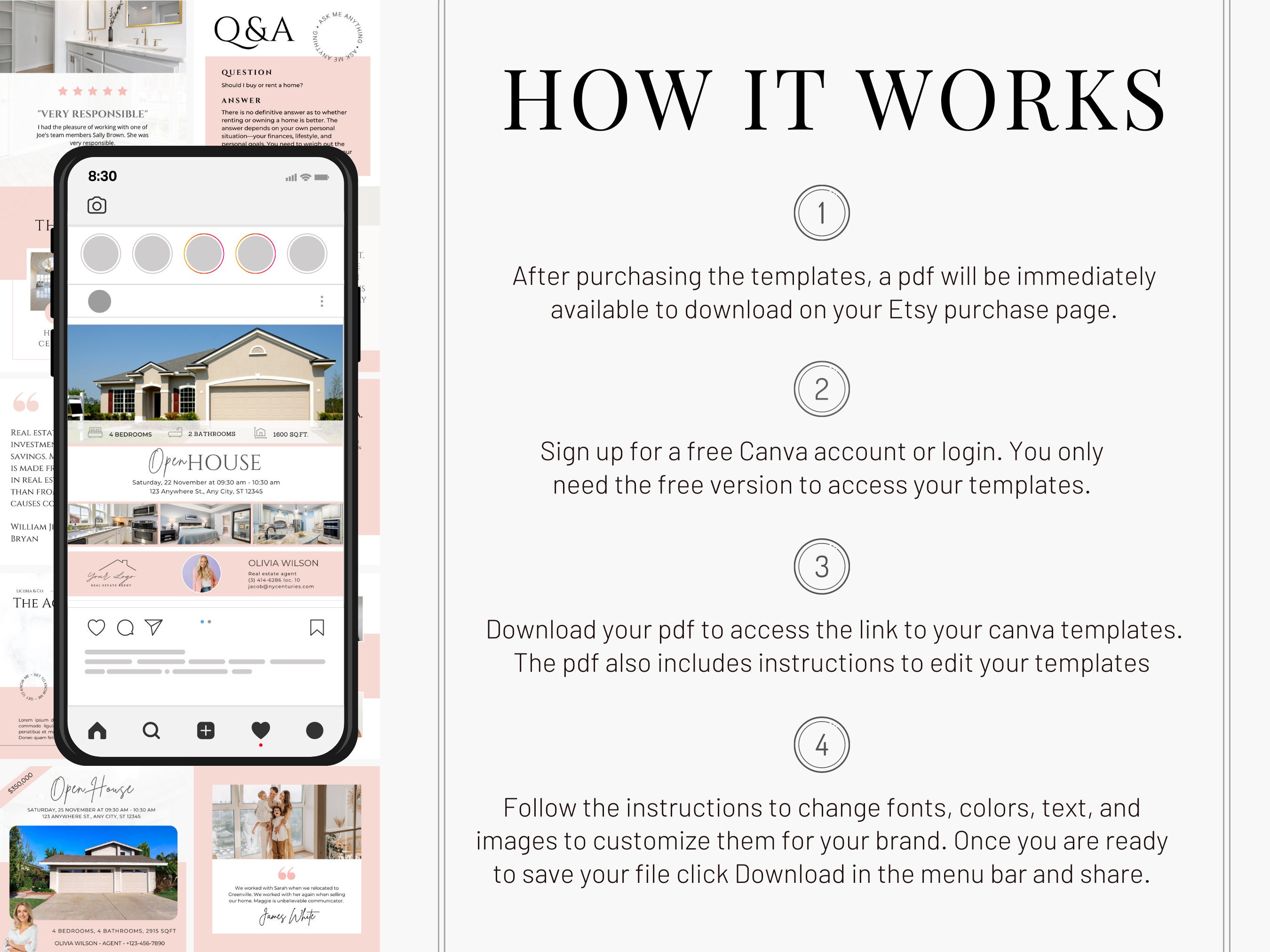 430 Pink Real Estate Social Media Posts Bundle | Real Estate Social ...
