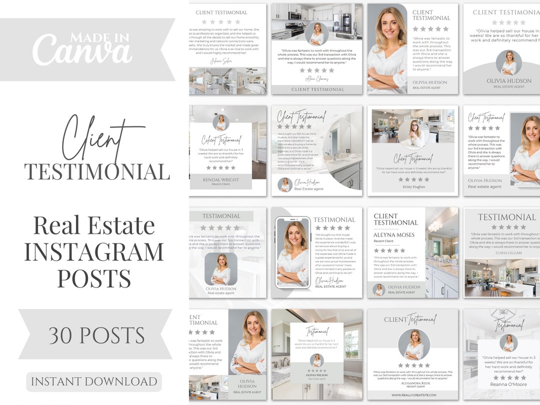 30 Client Testimonial Instagram Posts | Real Estate Marketing | Real ...