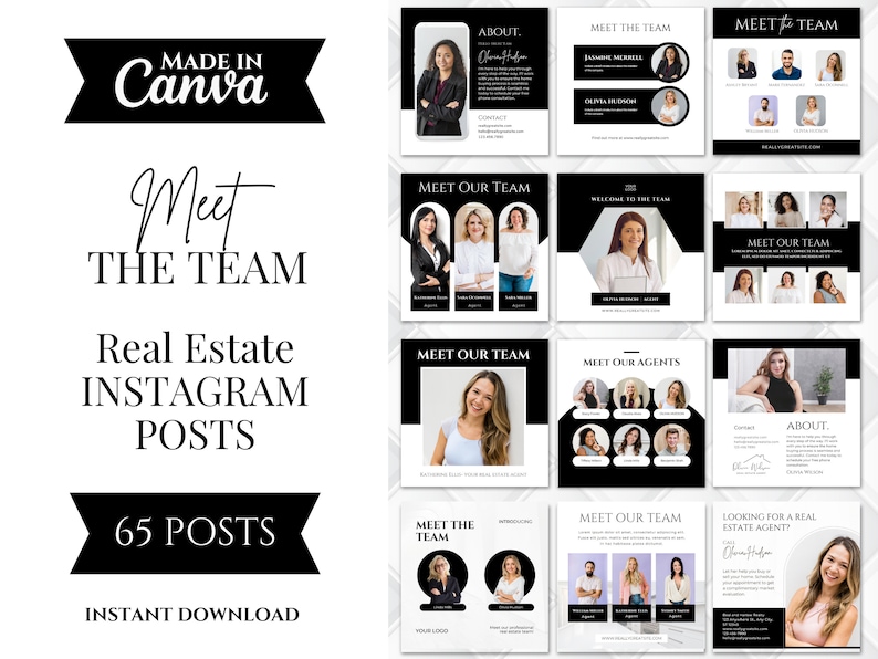 Real Estate Meet the Team Instagram Post Templates (65 Posts) (canva ...