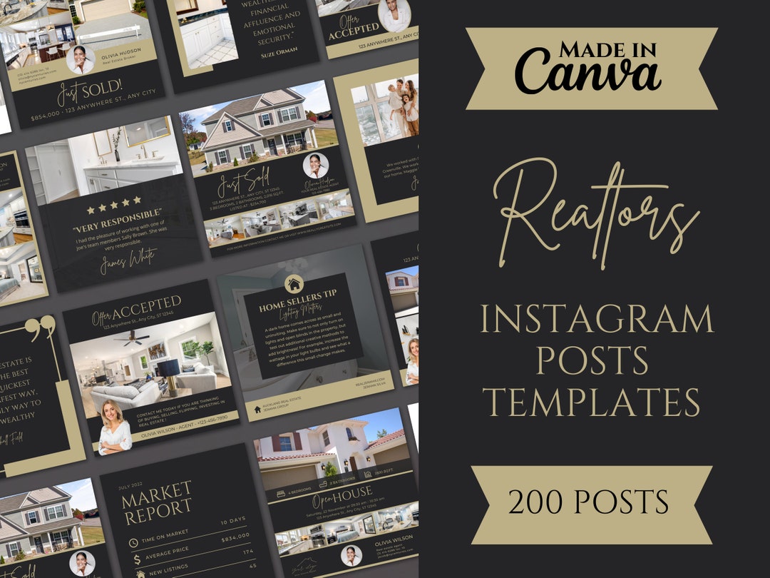 200 Luxury Real Estate Instagram Post Templates | Realtor Social Media ...