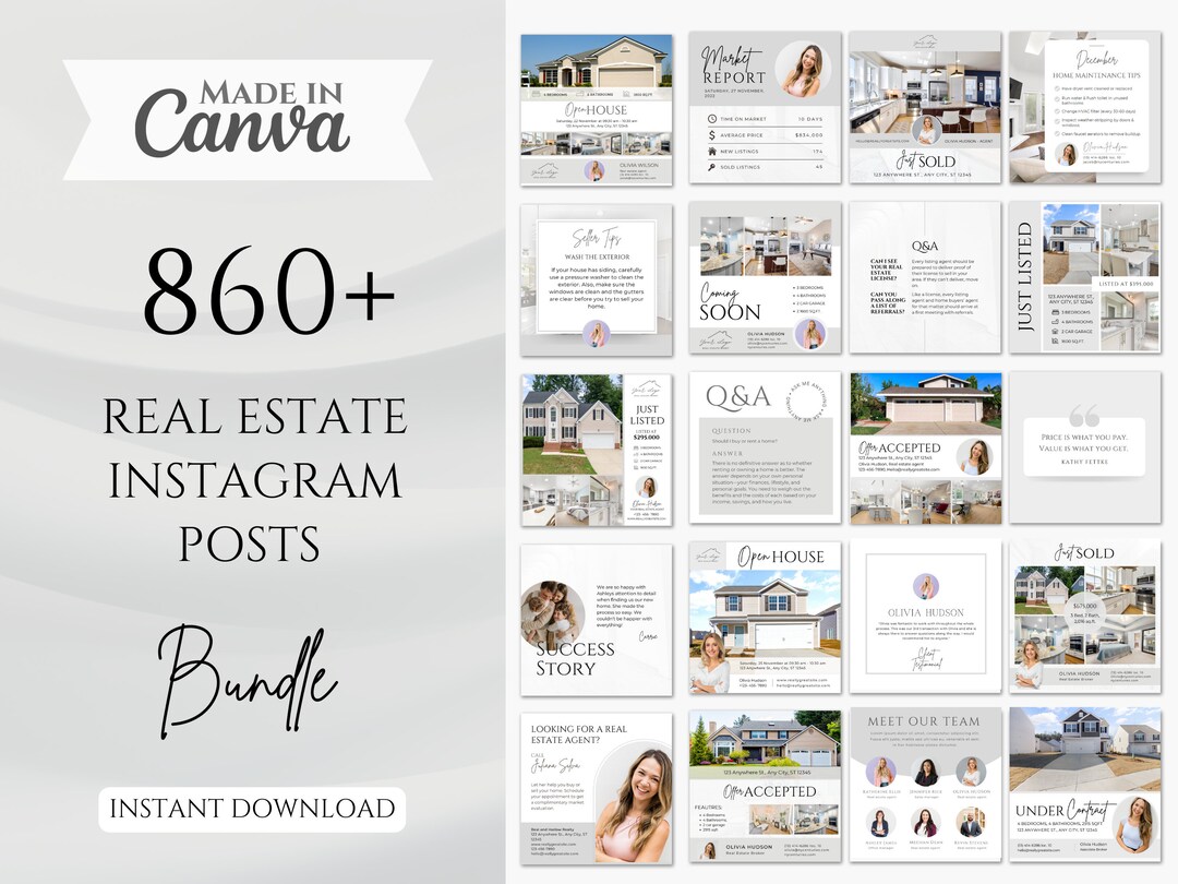 860 Real Estate Instagram Posts Bundle Real Estate Social Media Posts ...