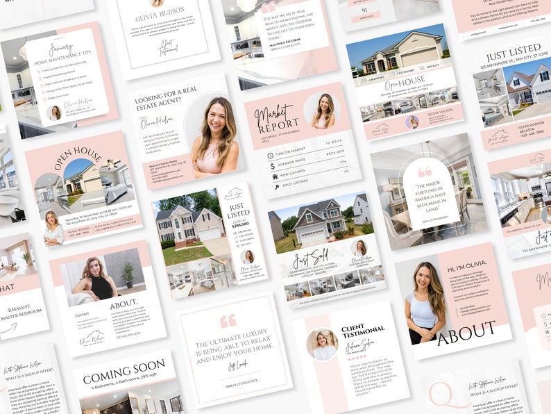 430 Pink Real Estate Social Media Posts Bundle | Real Estate Social ...