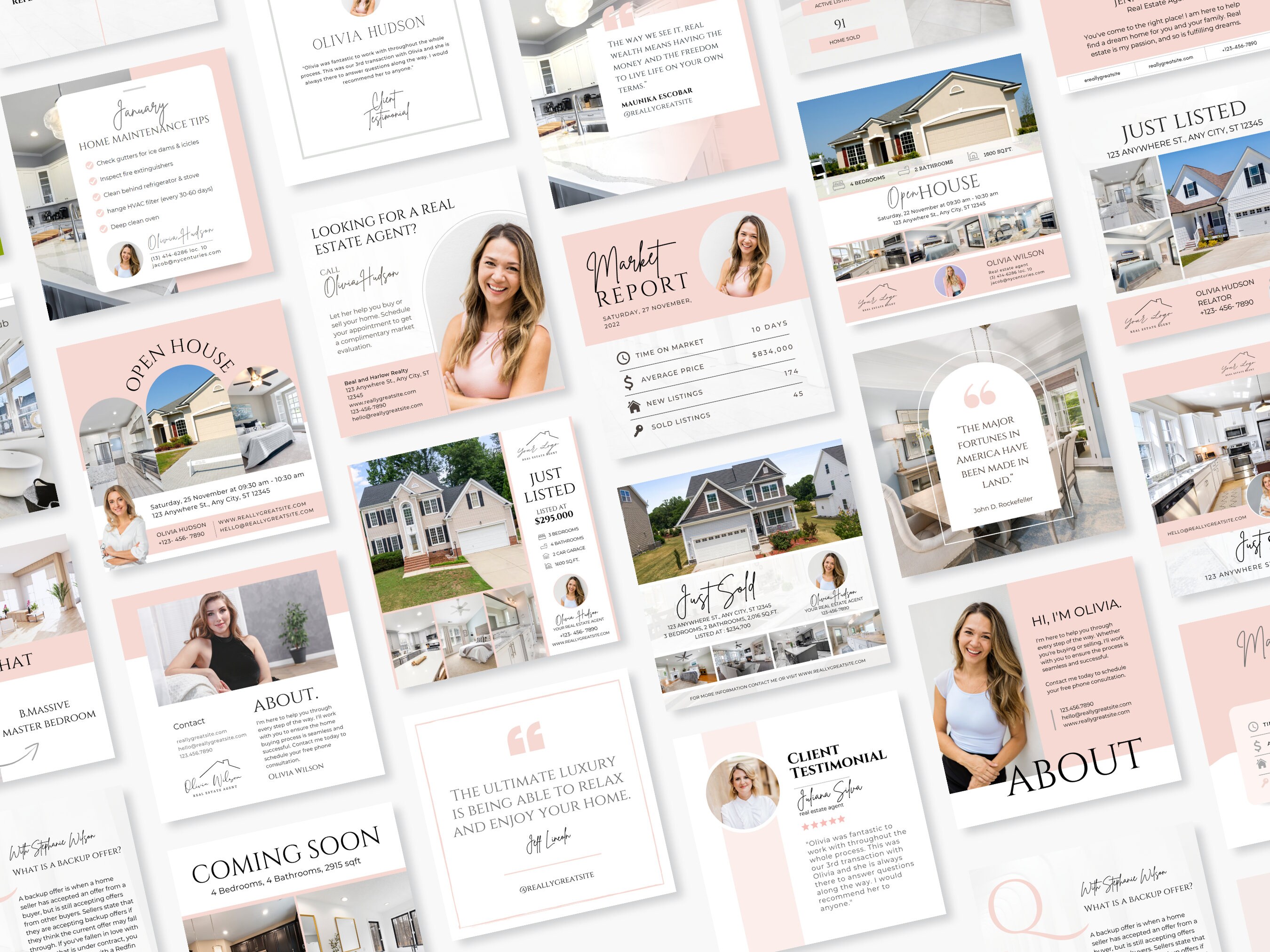 430 Pink Real Estate Social Media Posts Bundle | Real Estate Social ...