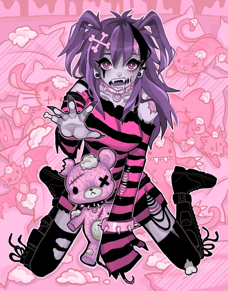 Kawaii Goth Zombie Print - Etsy