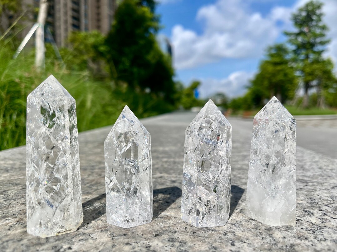 Fire and Ice Crystal Tower Crackle Quartz（the Second One Only Half ...