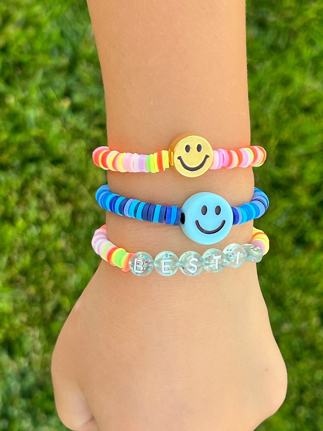 Custom Kids Smiley Face Clay Disc Bracelets - Etsy