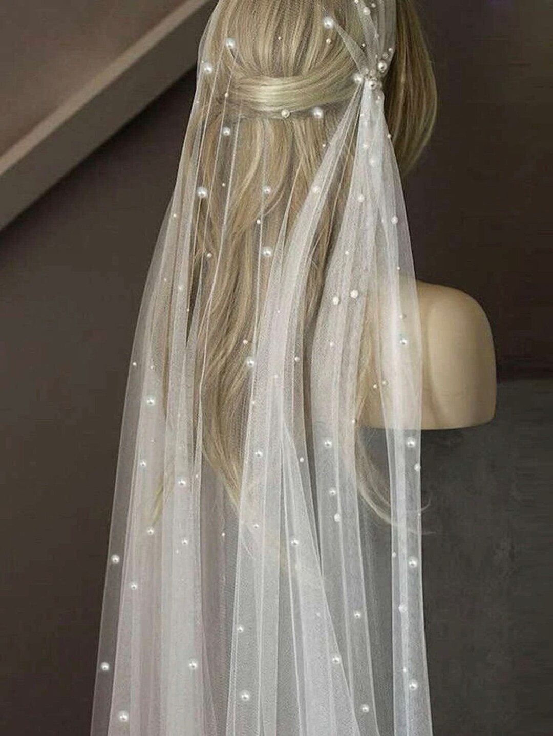 Beautiful Pearl Wedding Veil, Single Layer Veil, Modern Fingertip Veil ...