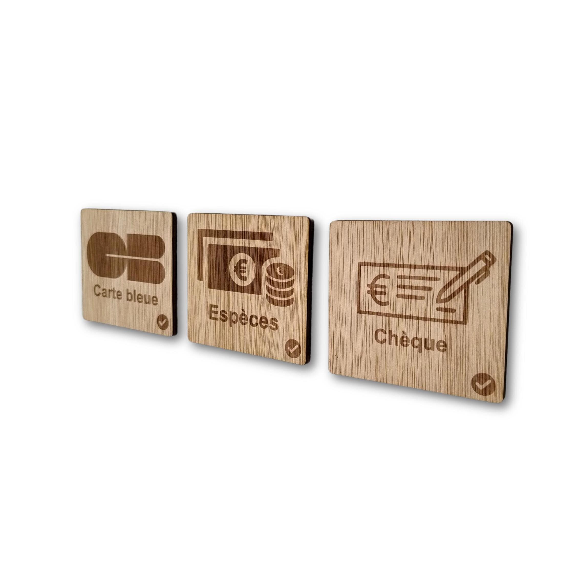 Pictogramme CB, Espèces et Chèque en gravure, Signalétique Bois ...