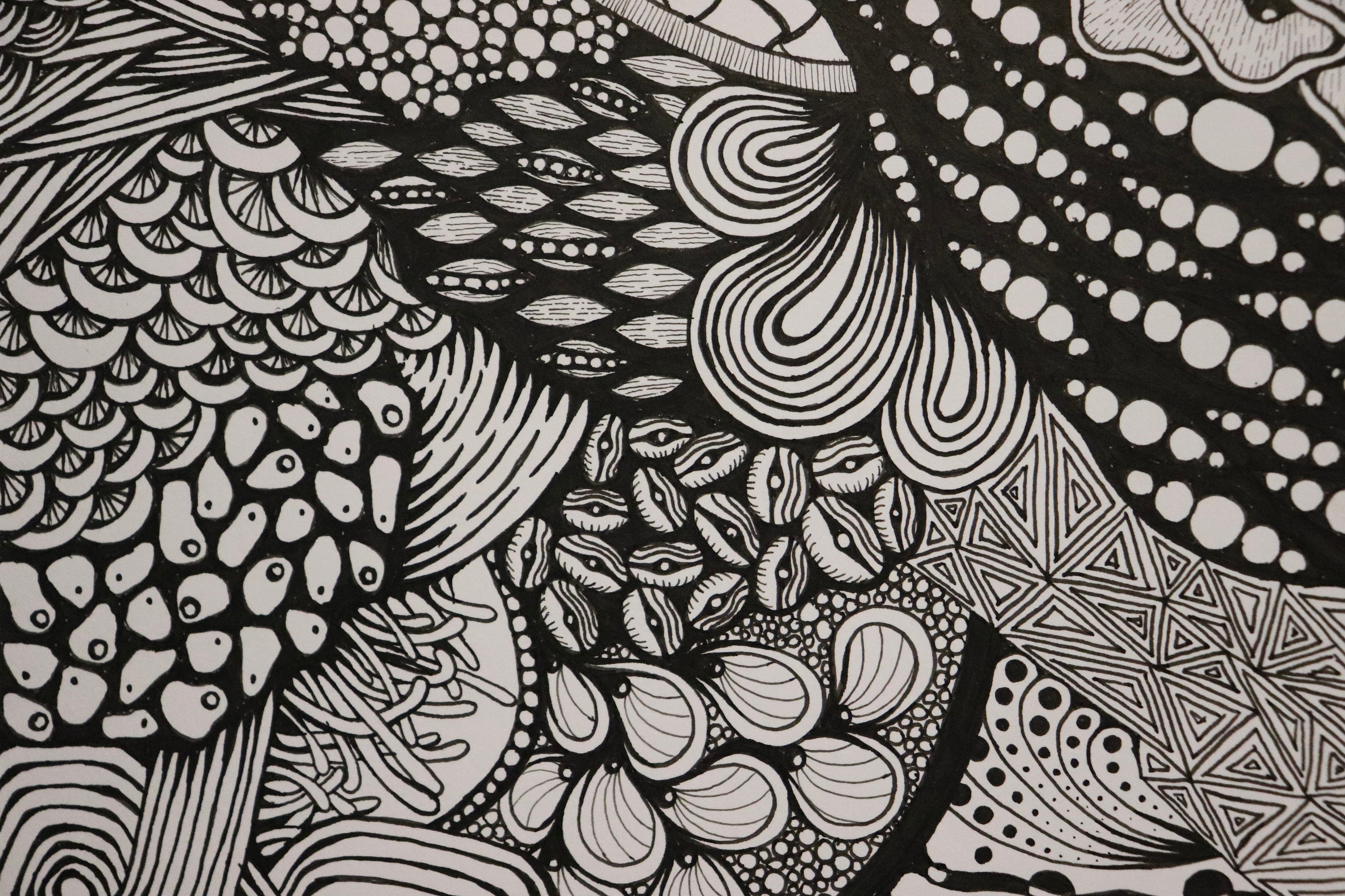7”x10” Black and White Zentangle ORIGINAL - Etsy