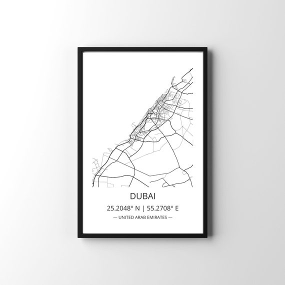 Instant Downloadable Dubai Map With Coordinates Wall Art - Etsy