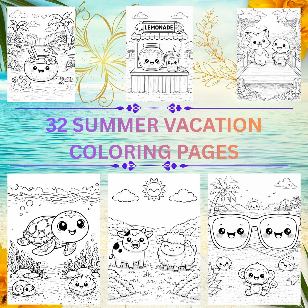 32 Summer Vacation Coloring Pages for Kids, Beach, Sun, Ice Cream ...