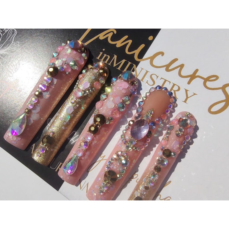 Extendo Press on Nails Decorated Euphoria Nails Press Ons With Jewels Encapsulated Iridescent ...