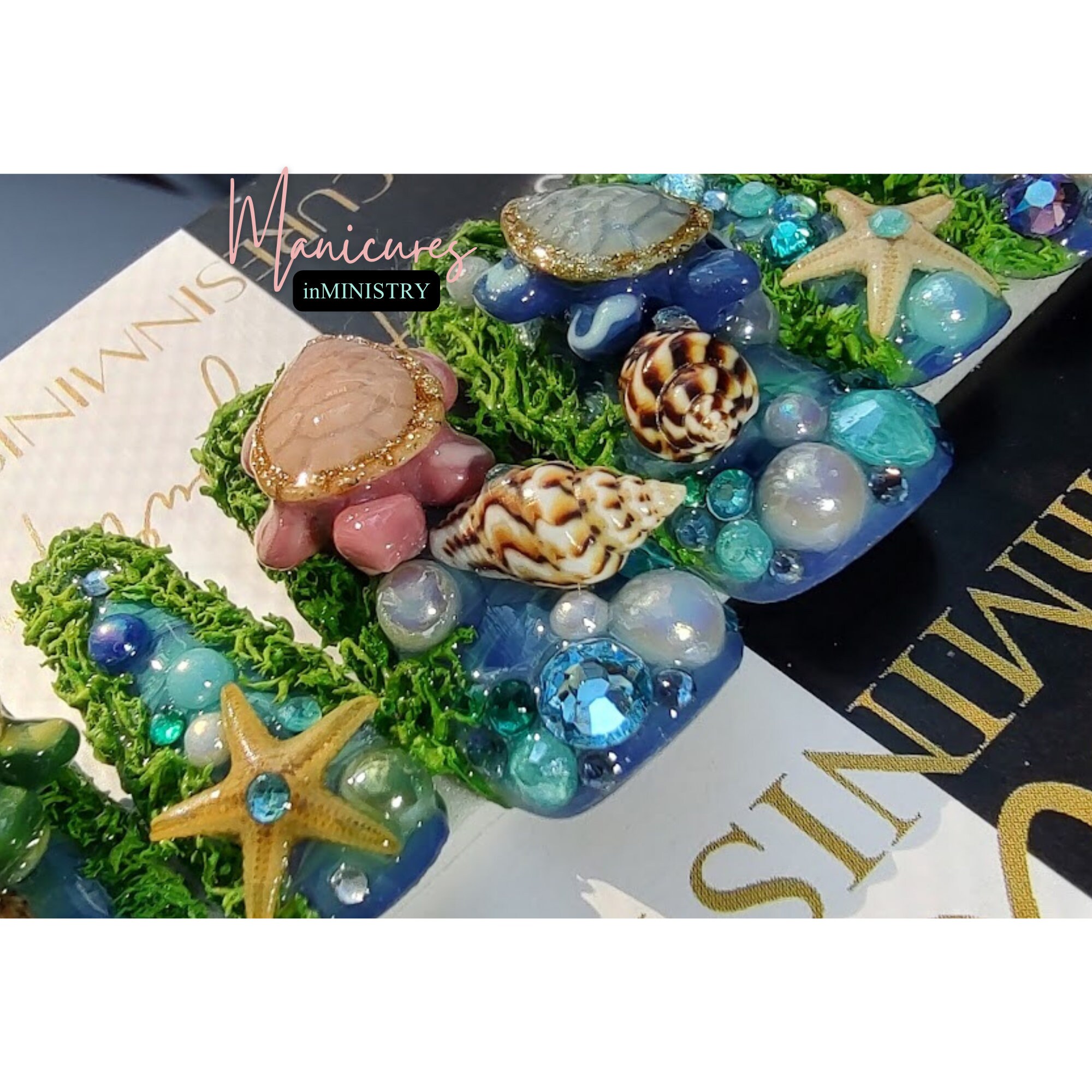 Moss Garden Nails Custom Nail Art Seashell Ocean Nails Custom Reusable ...