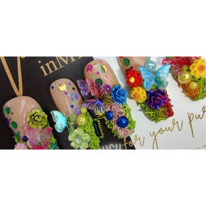 Moss Garden Press on Nails Moss 3D Flower 3D Butterfly Garden Press on ...