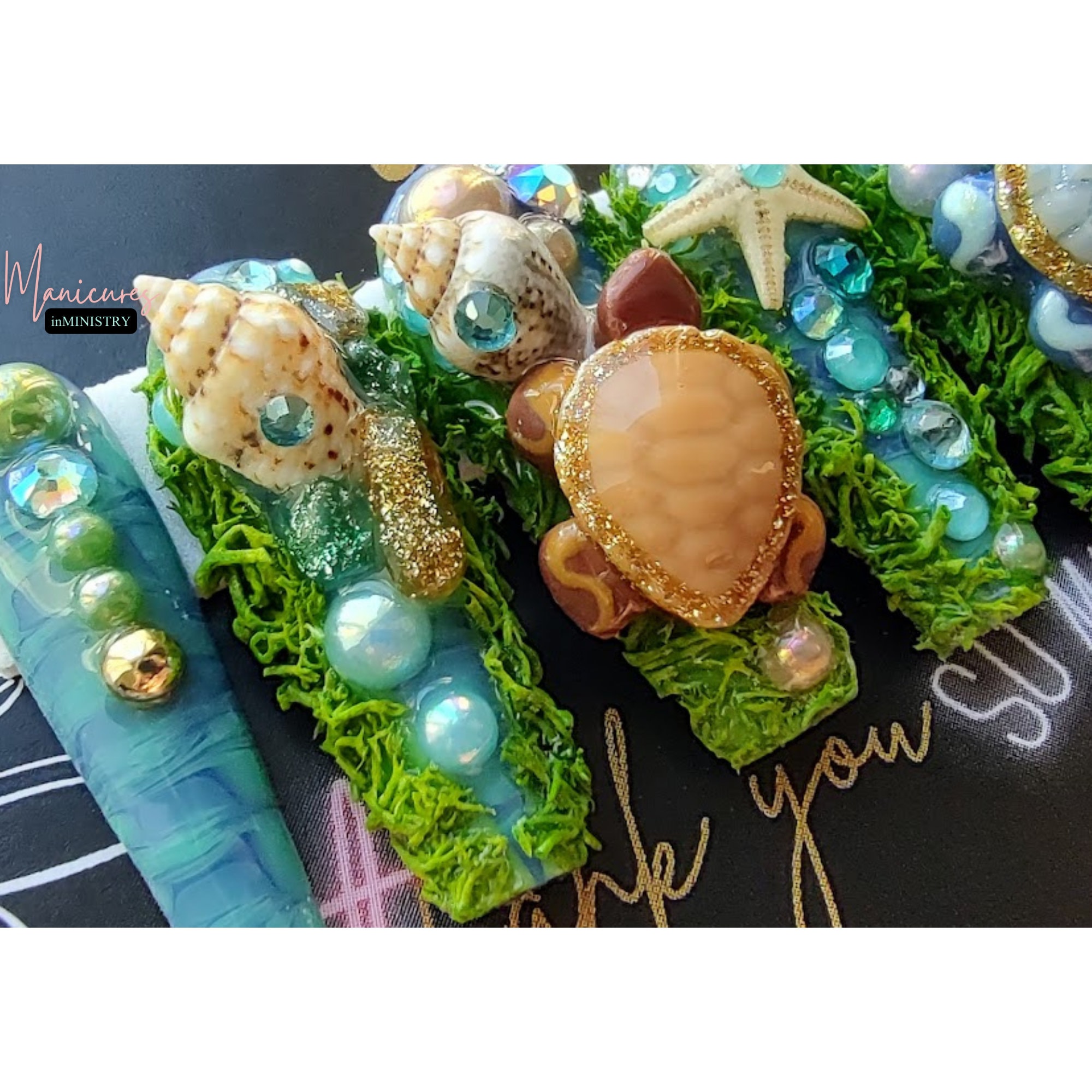 Moss Garden Nails Custom Nail Art Seashell Ocean Nails Custom Reusable ...
