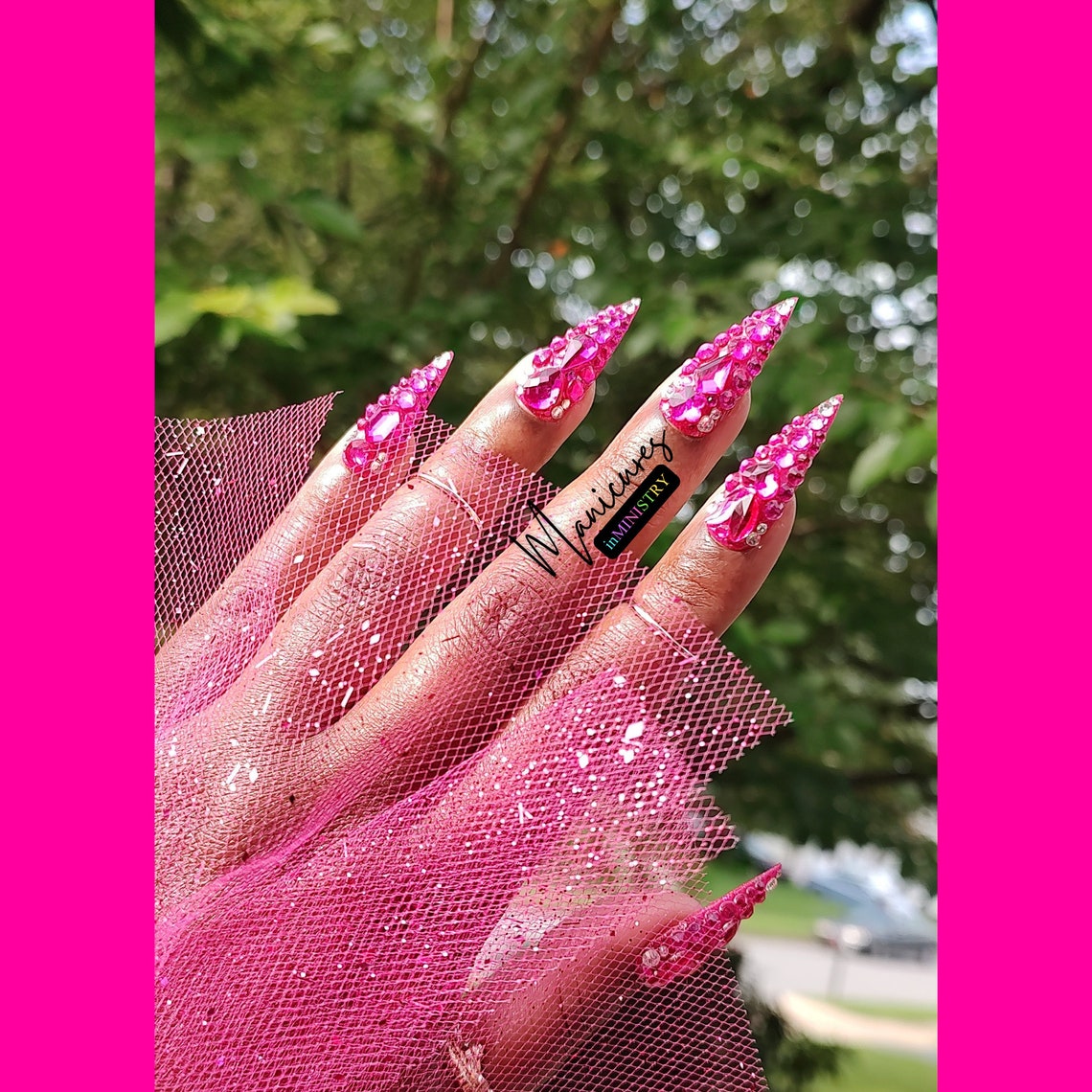 Fuchsia Raspberry Pink Purple BARBIE Press-on Nails, Full Bling Nails ...